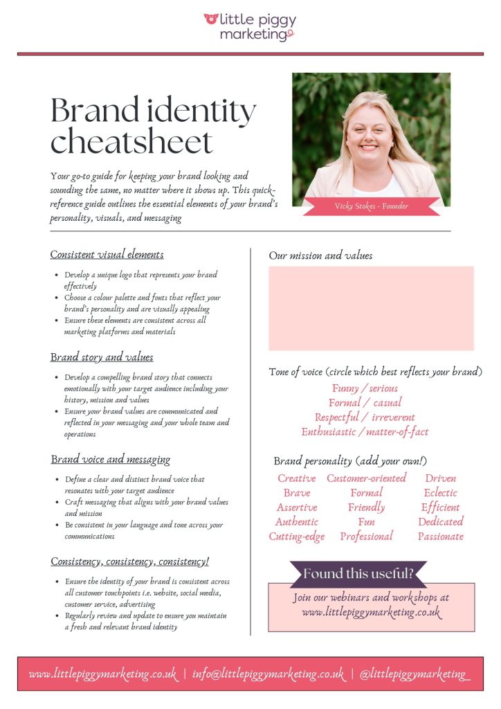 Freebie! Brand identity cheatsheet! - Little Piggy Marketing